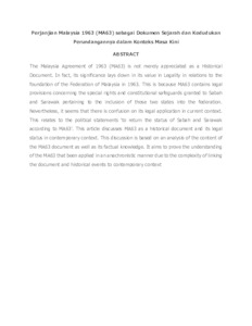 Perjanjian Malaysia 1963 (MA63) sebagai Dokumen Sejarah dan Kedudukan ...